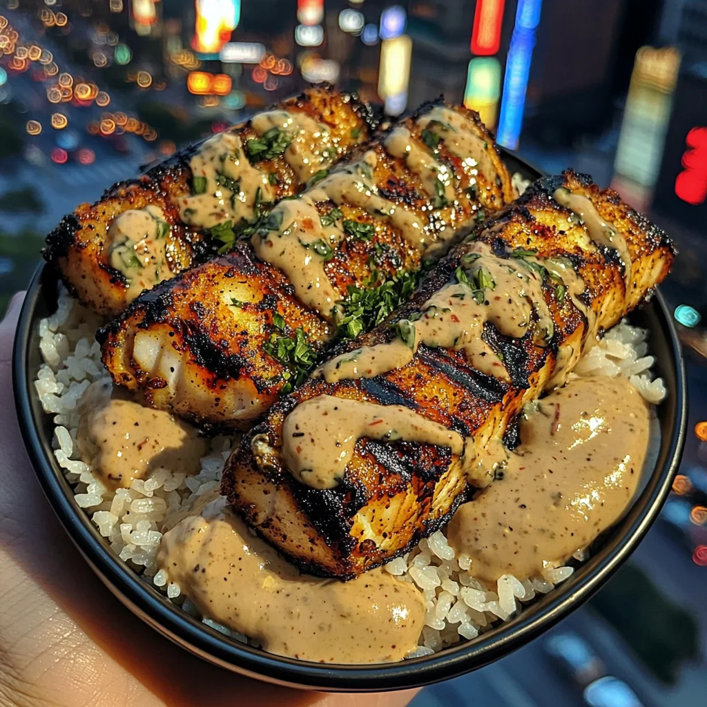 Cajun Grilled Fish Rice Bowls with Spicy Remoulade Sauce - Lora Chef