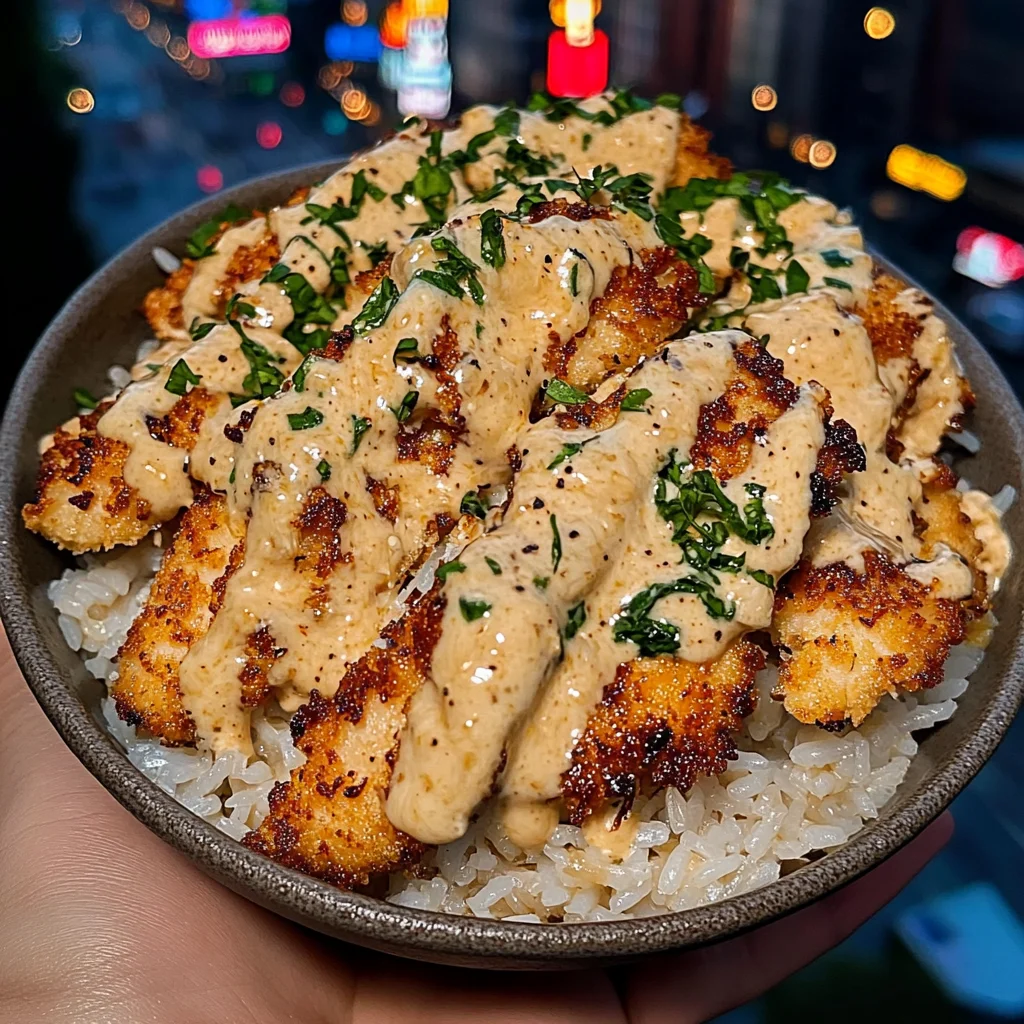 Crispy Chicken Rice Bowls with Garlic Parmesan Sauce - Lora Chef