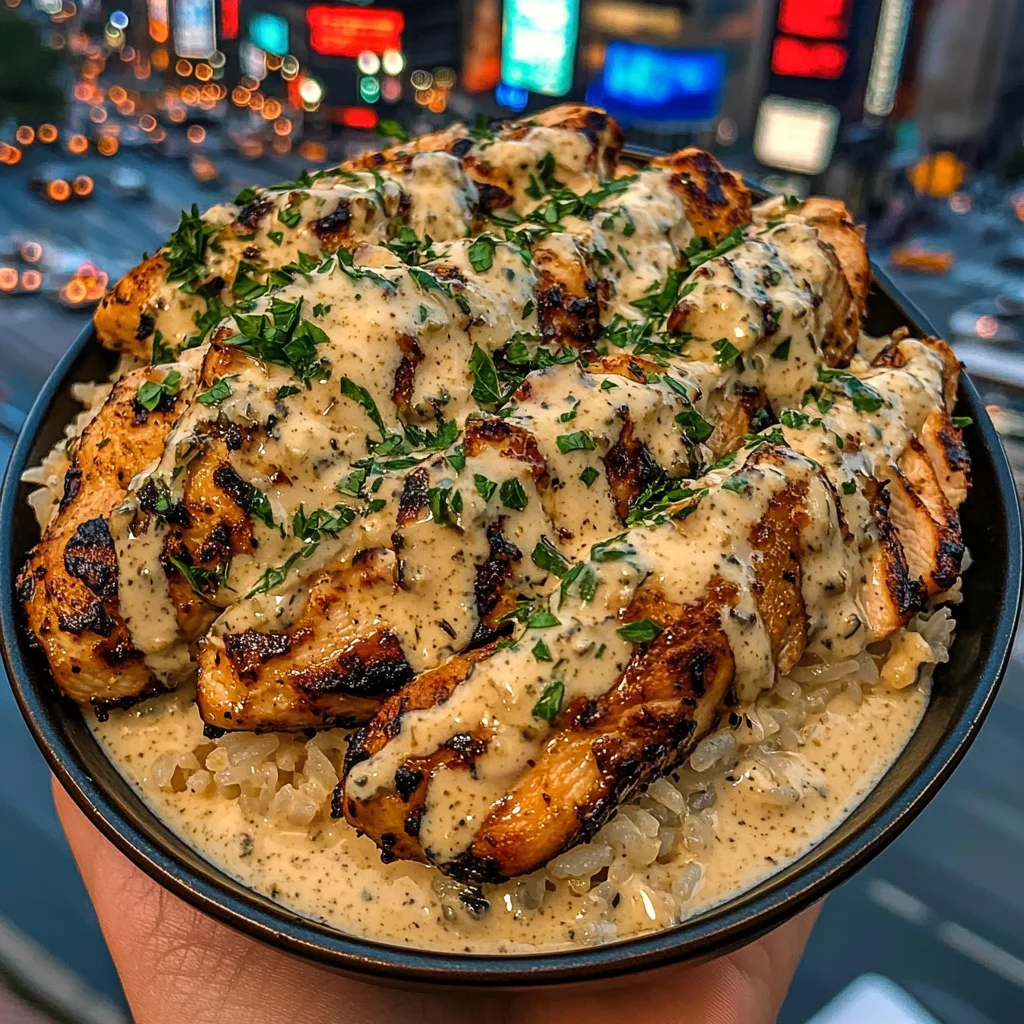 Garlic Herb Chicken Rice Bowls with Creamy Parmesan Sauce - Lora Chef