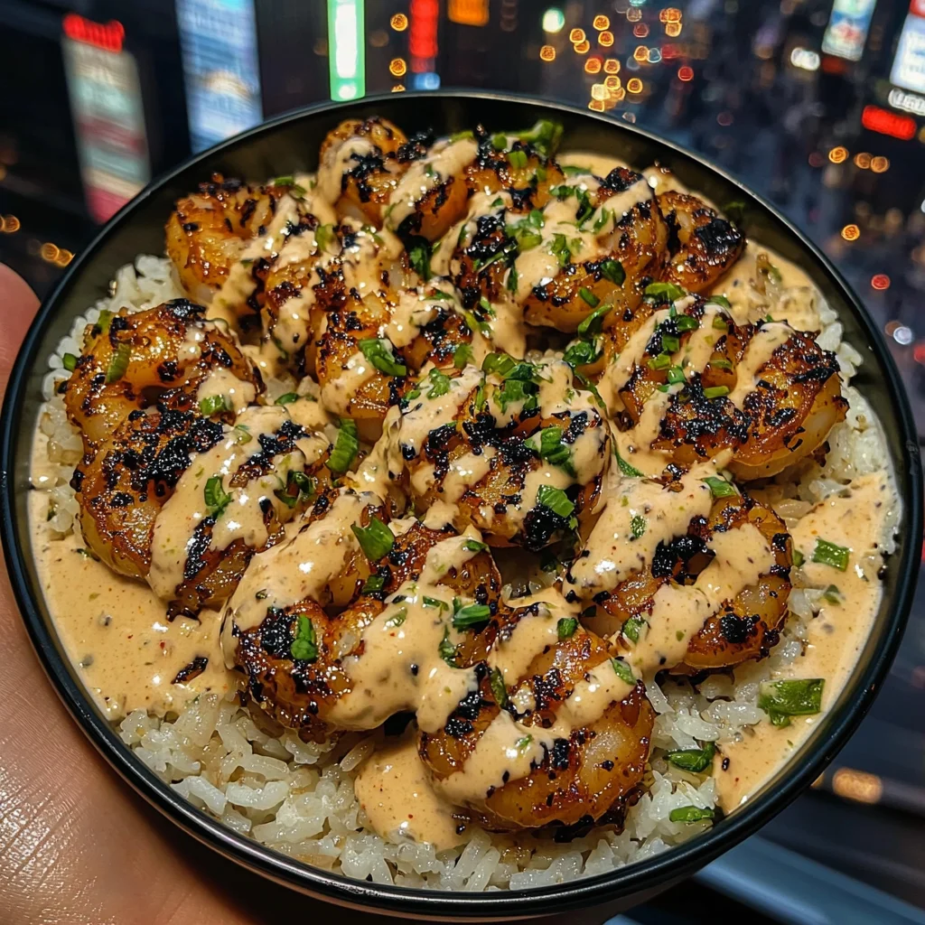 Garlic Soy Shrimp Rice Bowls with Spicy Lime Drizzle - Lora Chef