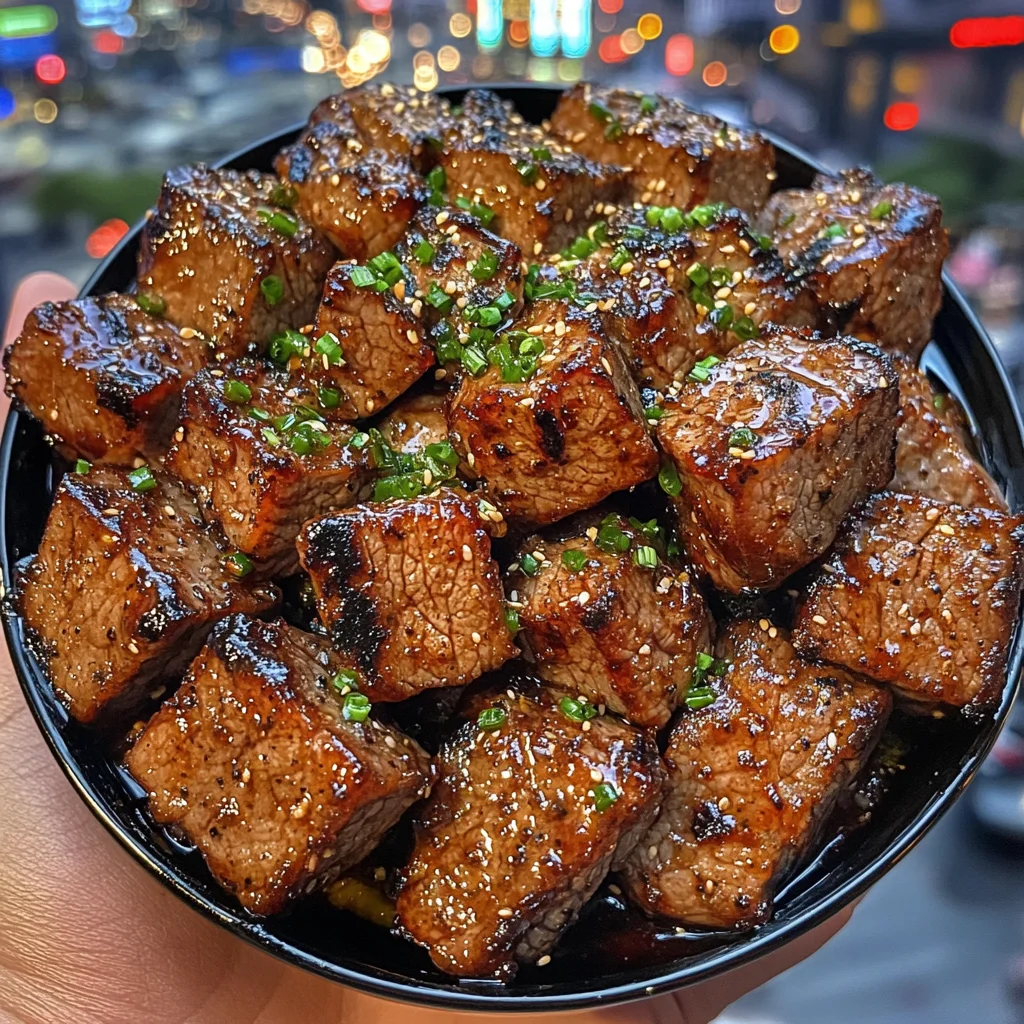 Korean BBQ Beef Cubes with Sweet Soy Garlic Sauce - Lora Chef