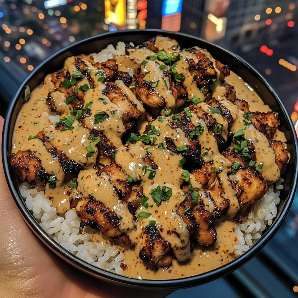 Spicy Garlic Chicken Rice Bowls with Creamy Chili Sauce - Lora Chef