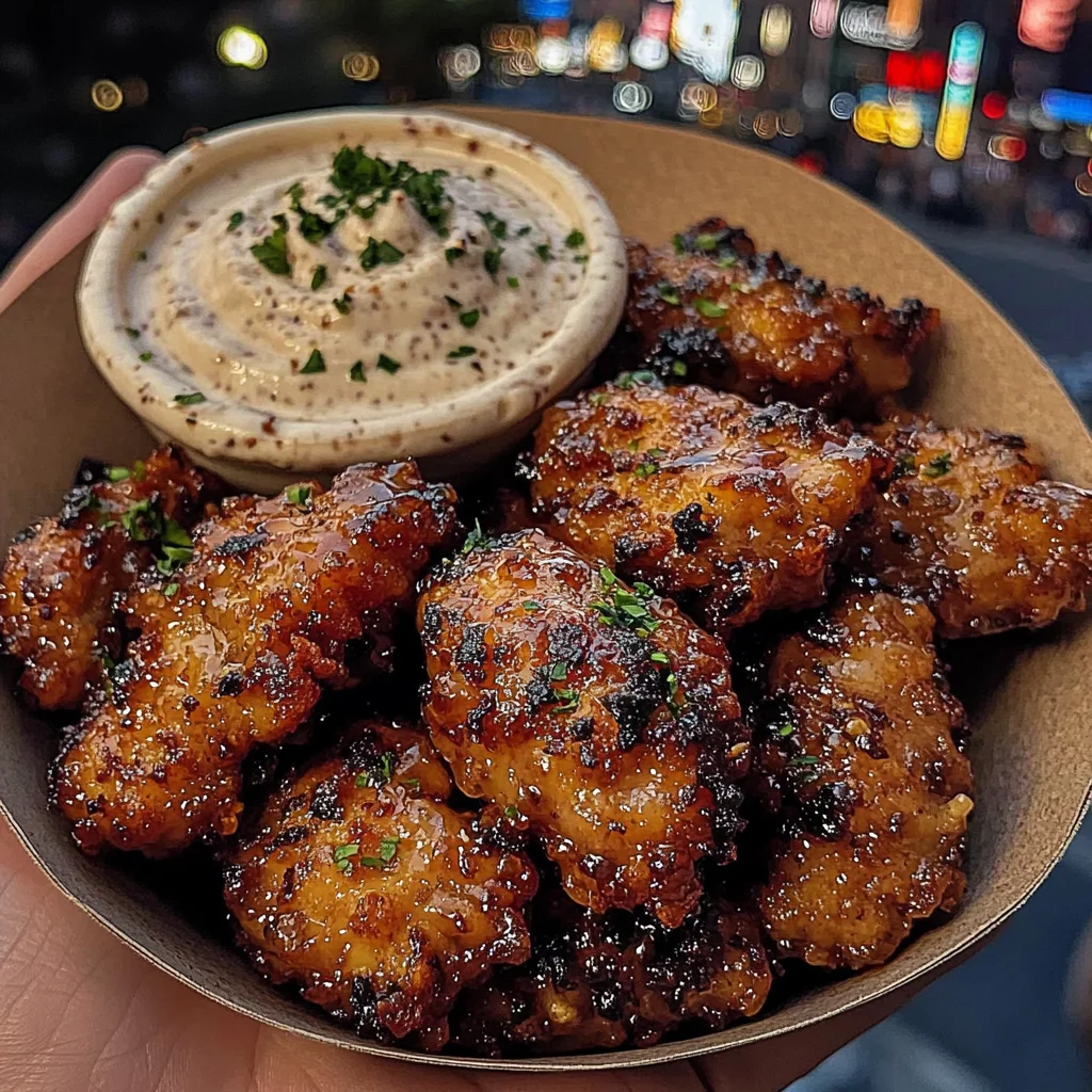 Sticky Honey Garlic Chicken Nuggets with Creamy Dip - Lora Chef