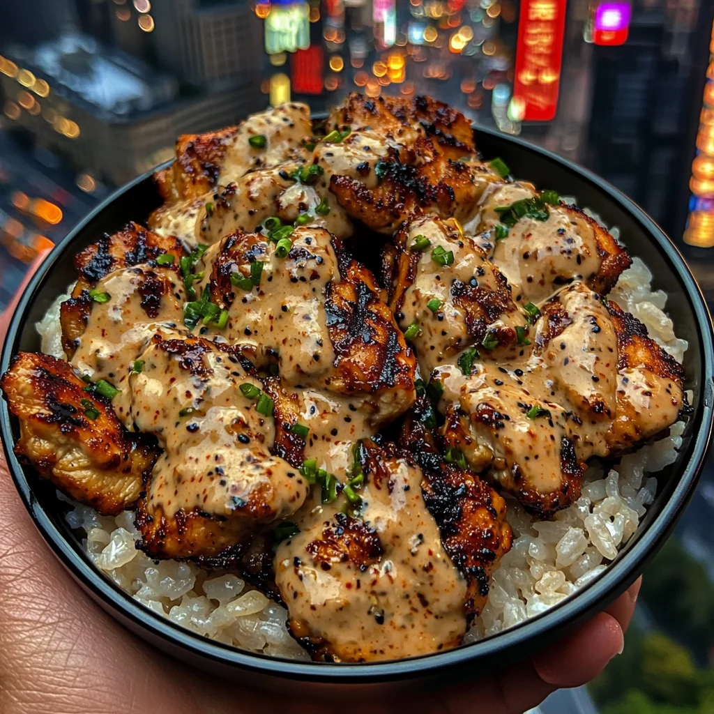 Sweet Chili Chicken Rice Bowls with Garlic Sesame Sauce - Lora Chef