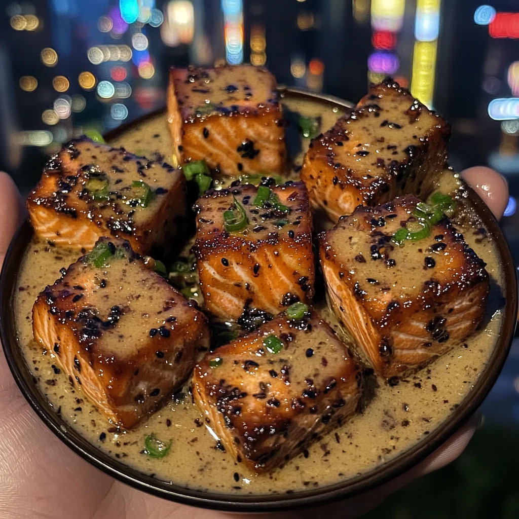 Teriyaki Salmon Cubes with Garlic Soy Dip - Lora Chef