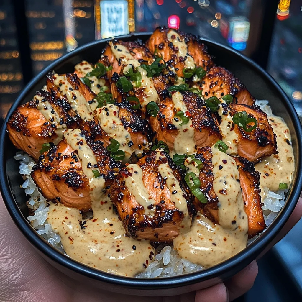 Teriyaki Salmon Rice Bowls with Chili Garlic Mayo - Lora Chef
