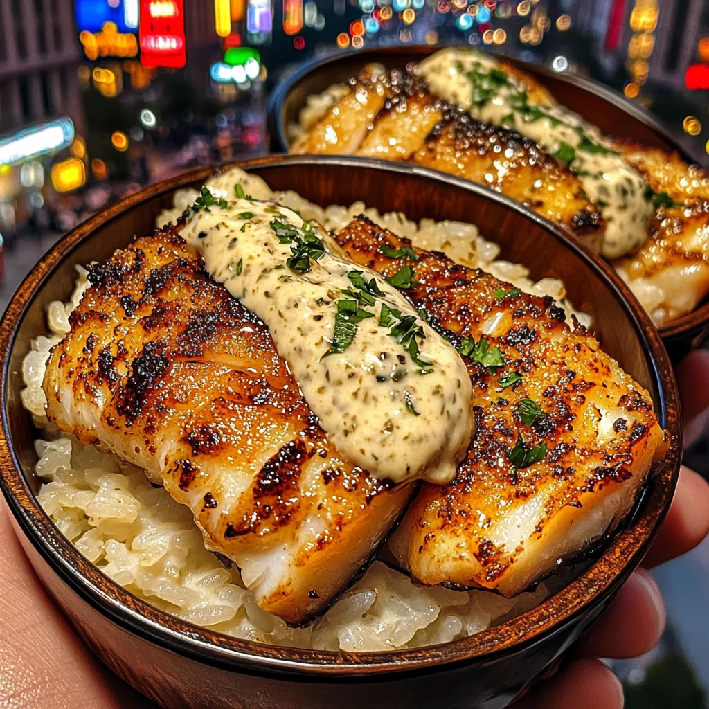 Crispy Fish Rice Bowls with Creamy Herb Tartar - Lora Chef