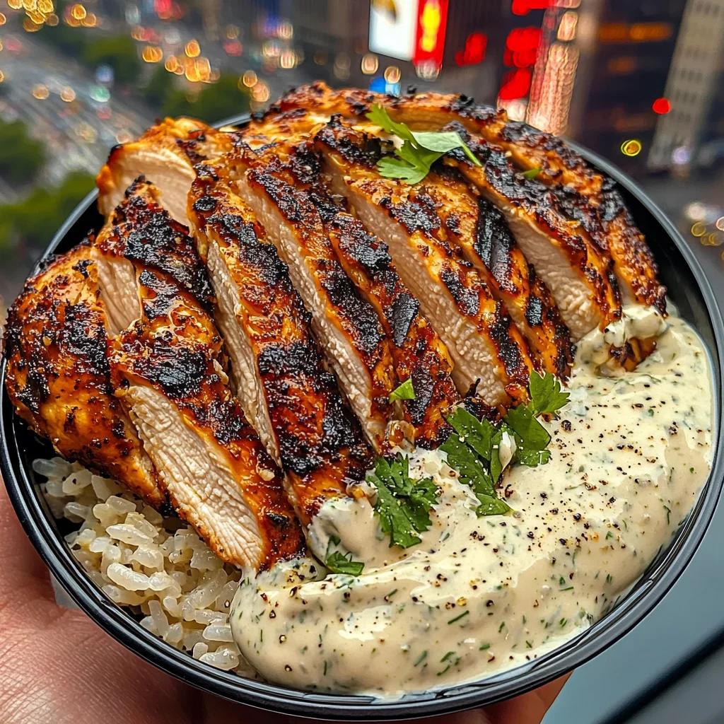 Grilled Chicken Rice Bowls with Creamy Cilantro Dressing - Lora Chef