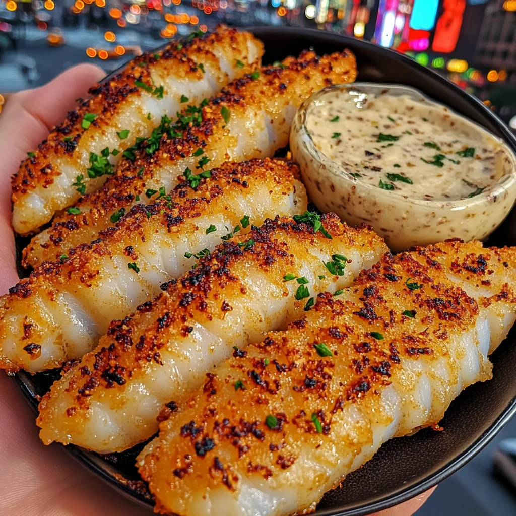 Golden Parmesan Cod Strips with Roasted Garlic Dip - Lora Chef