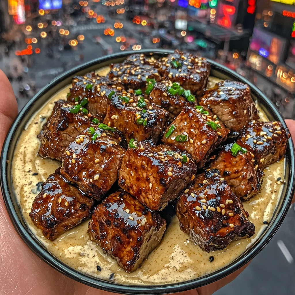 Honey Sesame Beef Cubes with Ginger Cream - Lora Chef