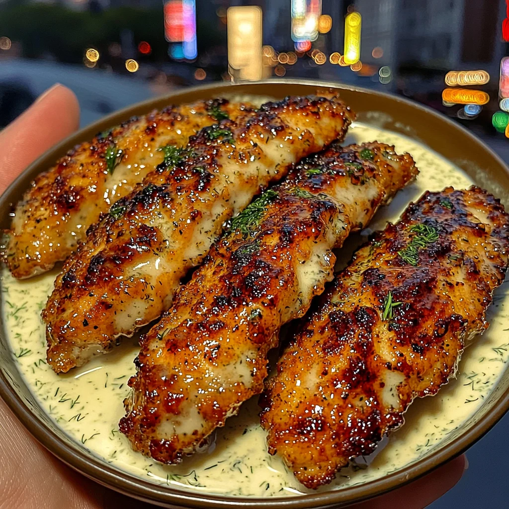 Lemon Butter Chicken Strips with Creamy Dill Dip - Lora Chef