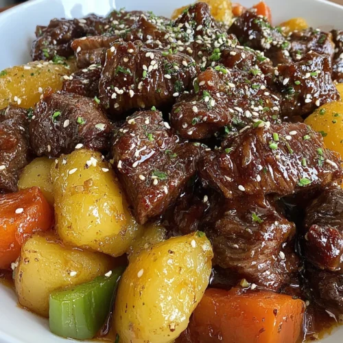 Slow Cooker Honey Garlic Beef Tips with Potatoes - Lora Chef