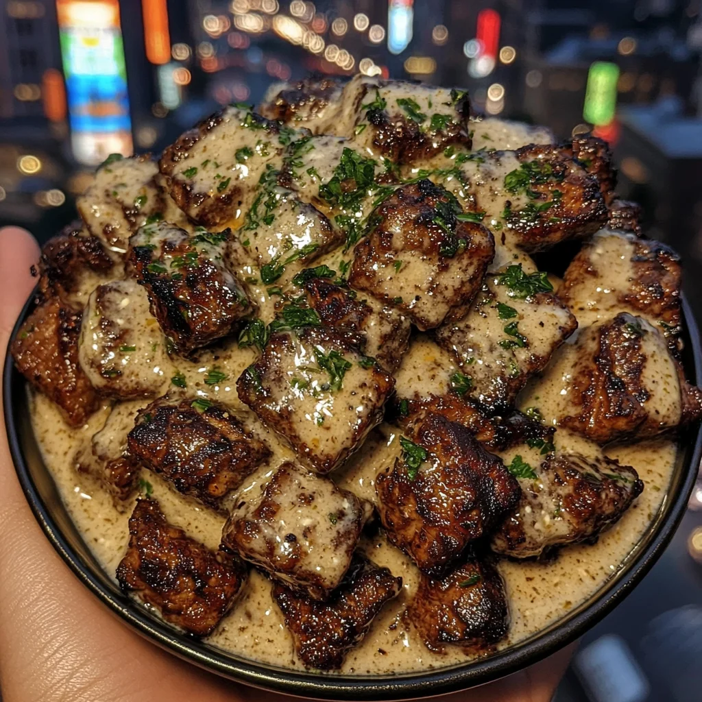 Lemon Butter Beef Cubes with Creamy Garlic Ranch - Lora Chef