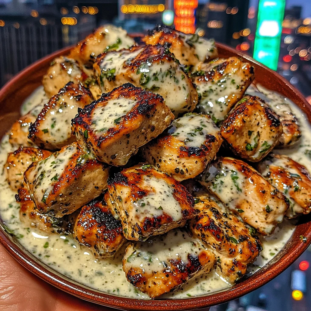 Lemon Herb Chicken Cubes with Yogurt Sauce - Lora Chef
