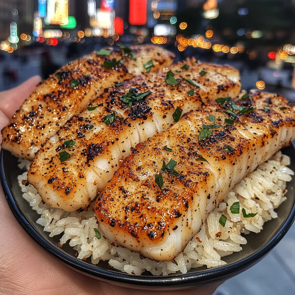 Lemon Pepper Cod Strips with Garlic Rice - Lora Chef