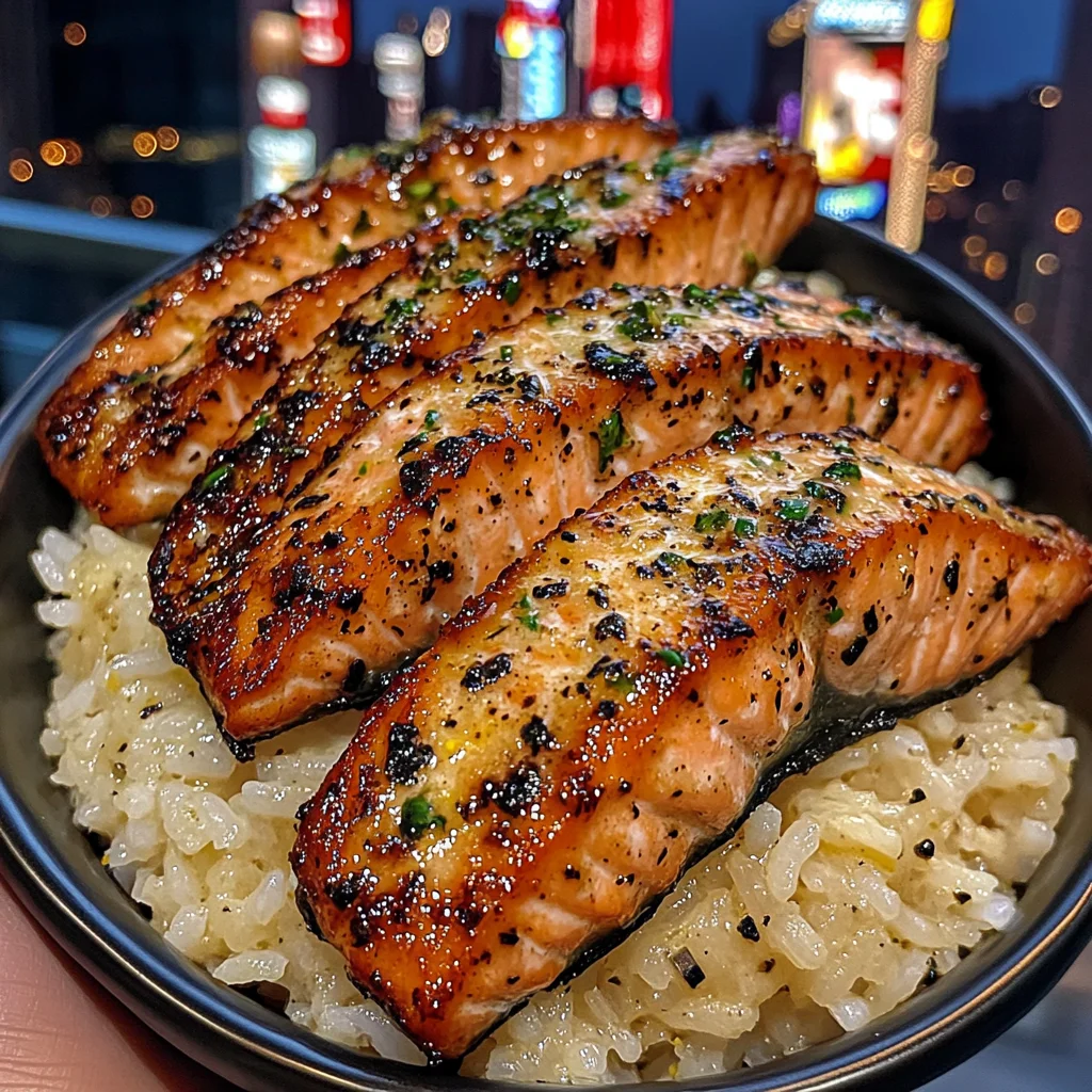 Garlic Herb Salmon Strips with Lemon Rice - Lora Chef
